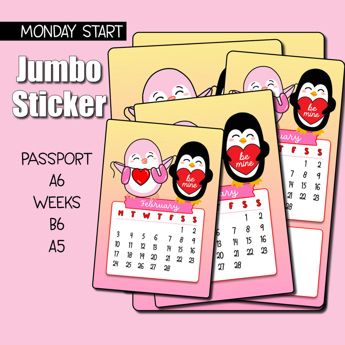 CLEARANCE 2025 February Calendar Jumbo Sticker - Monday Start – Shine ...