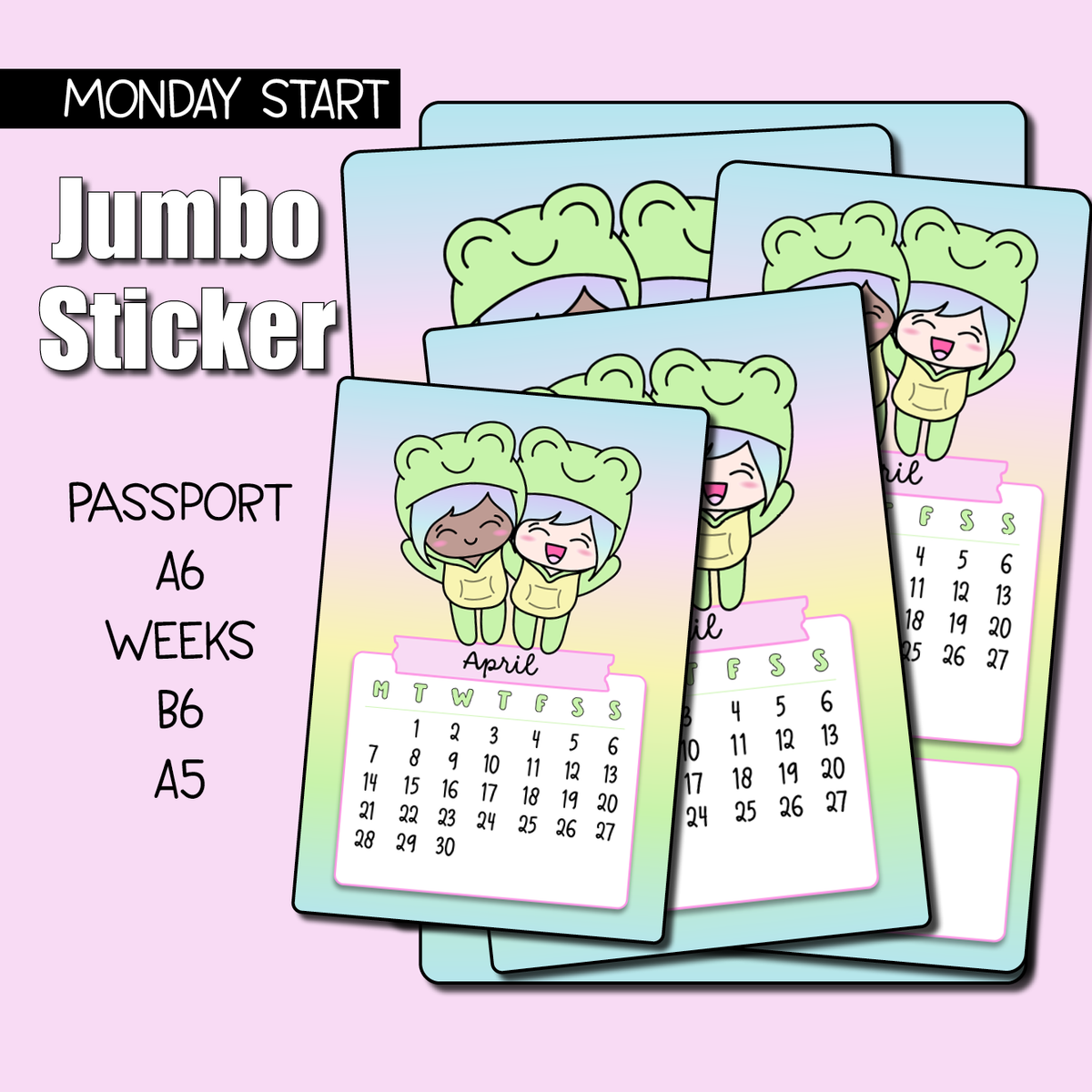 CLEARANCE 2025 April Calendar Jumbo Sticker - Monday Start – Shine ...
