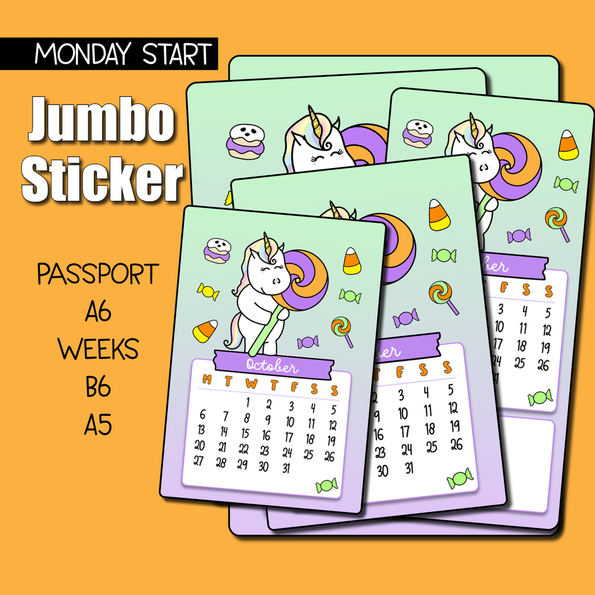 CLEARANCE 2025 October Calendar Jumbo Sticker - Monday Start – Shine ...