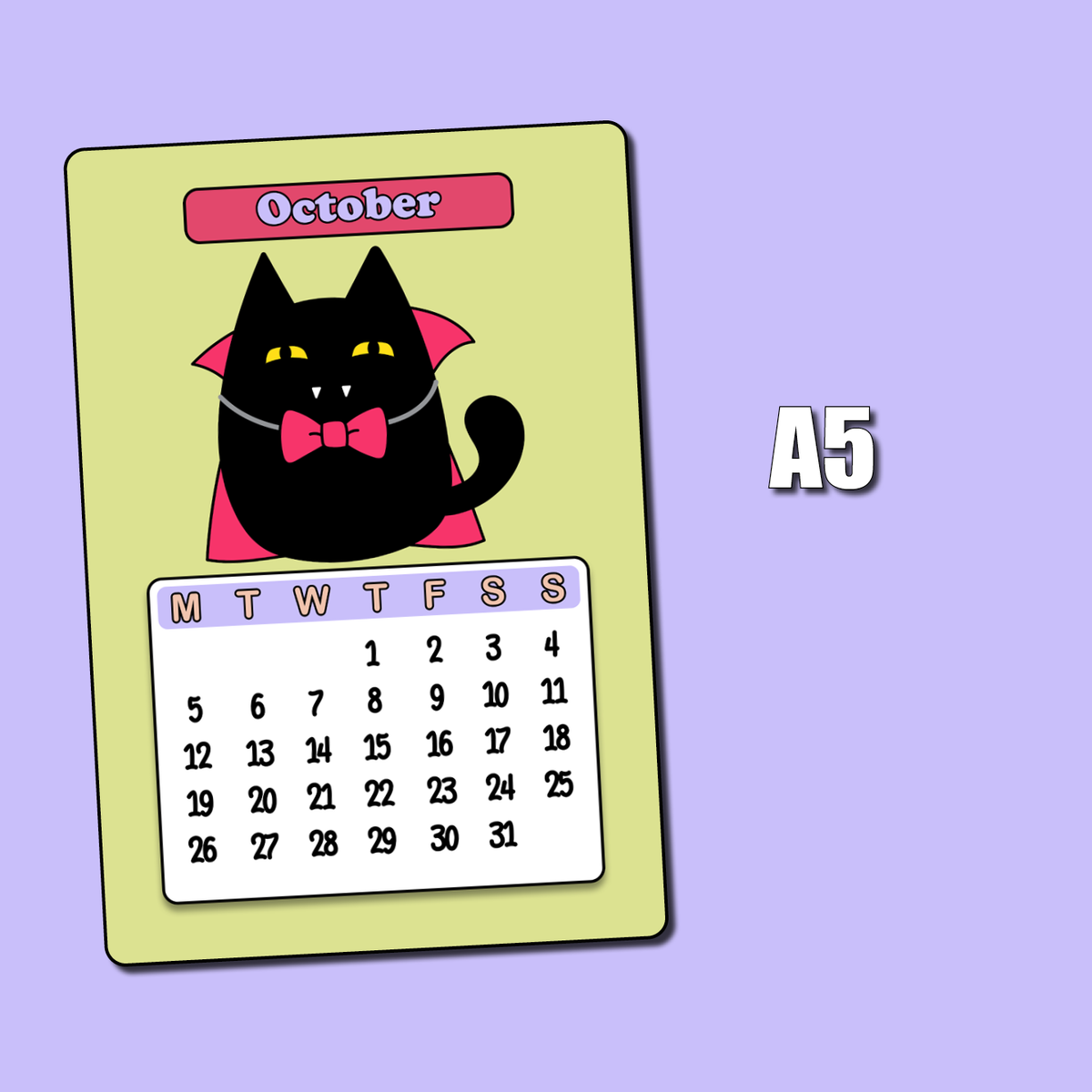 2026 October Calendar Jumbo Sticker - Monday Start – Shine Sticker Studio