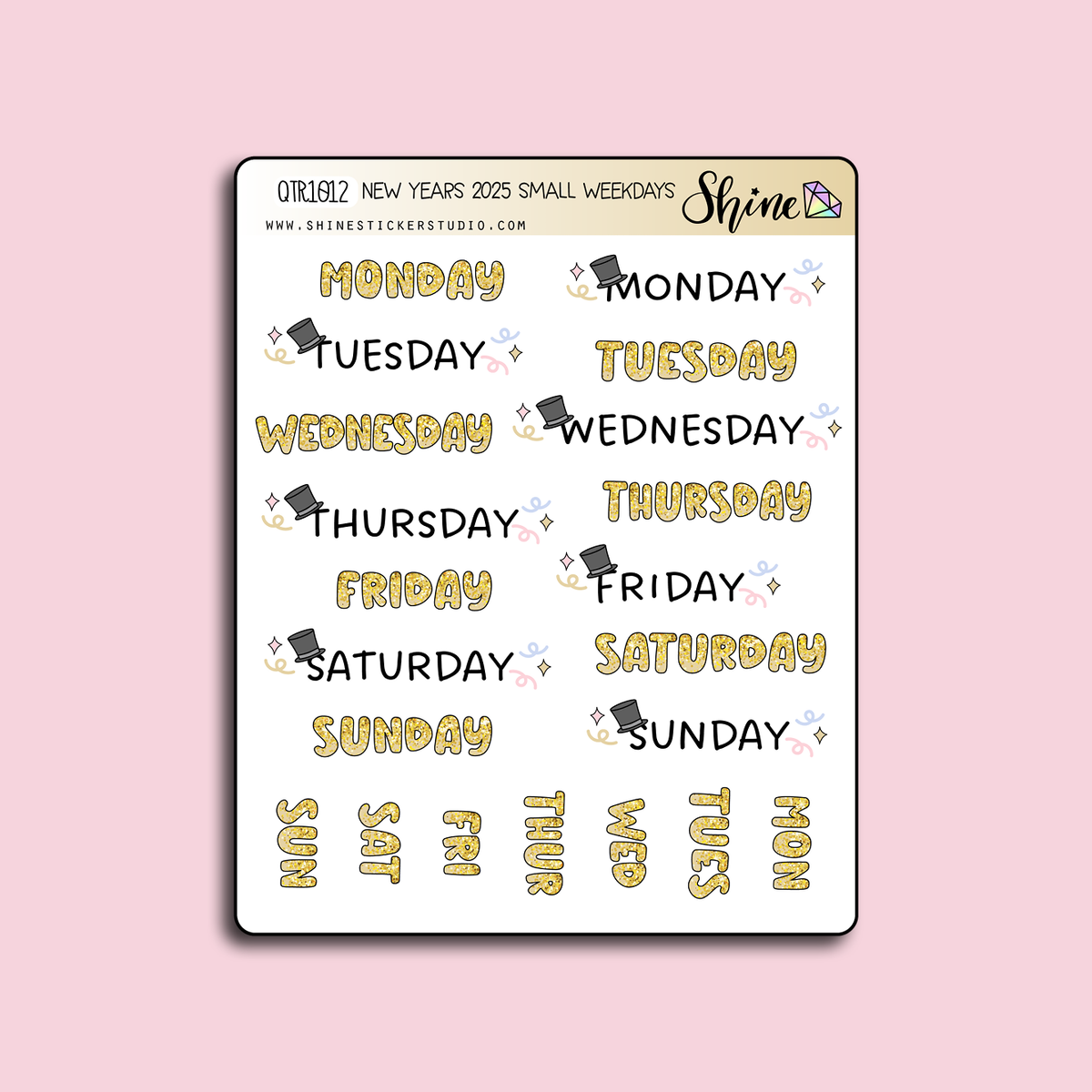 New Year's Small Weekday Planner Stickers – Shine Sticker Studio
