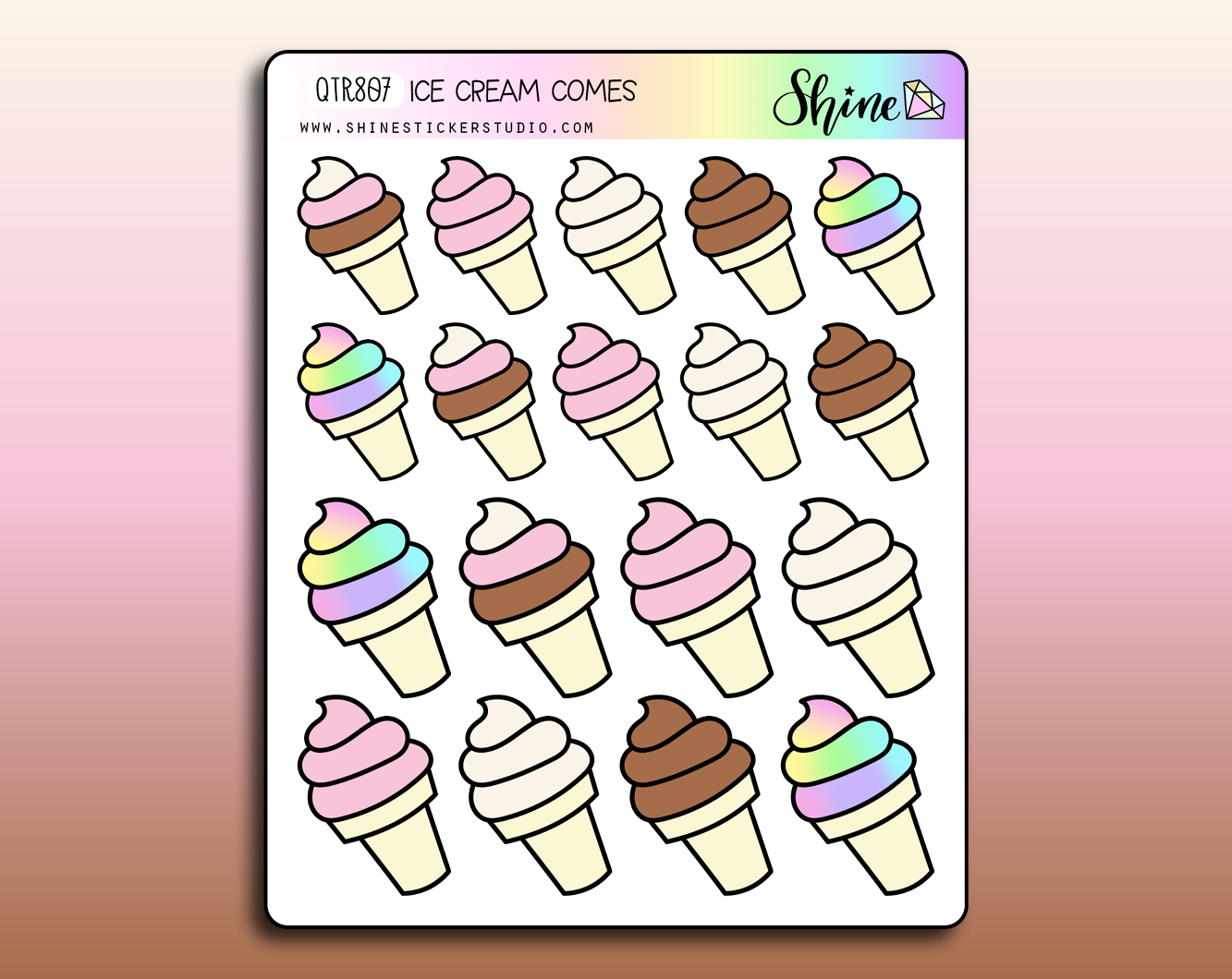 Ice Cream Cone Stickers – Shine Sticker Studio
