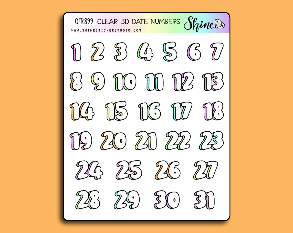 Clear 3D Date Number Stickers – Shine Sticker Studio