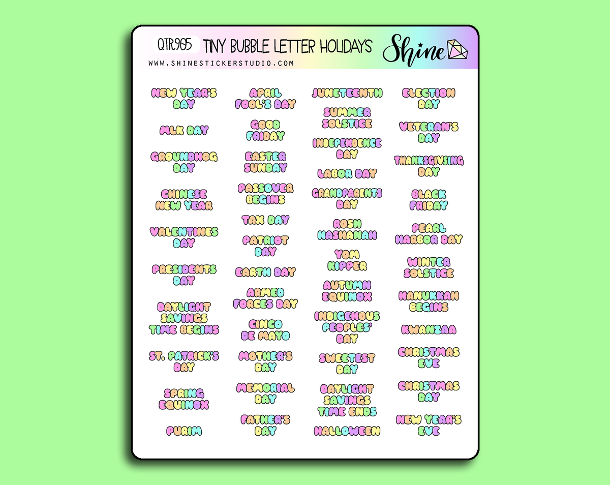 Tiny Holiday Bubble Letter Stickers – Shine Sticker Studio