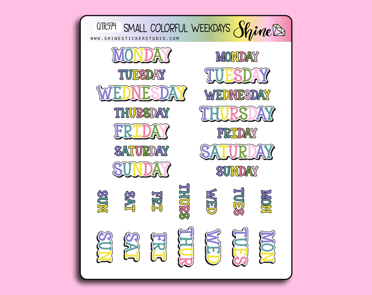 Small Colorful Weekday Planner Stickers – Shine Sticker Studio