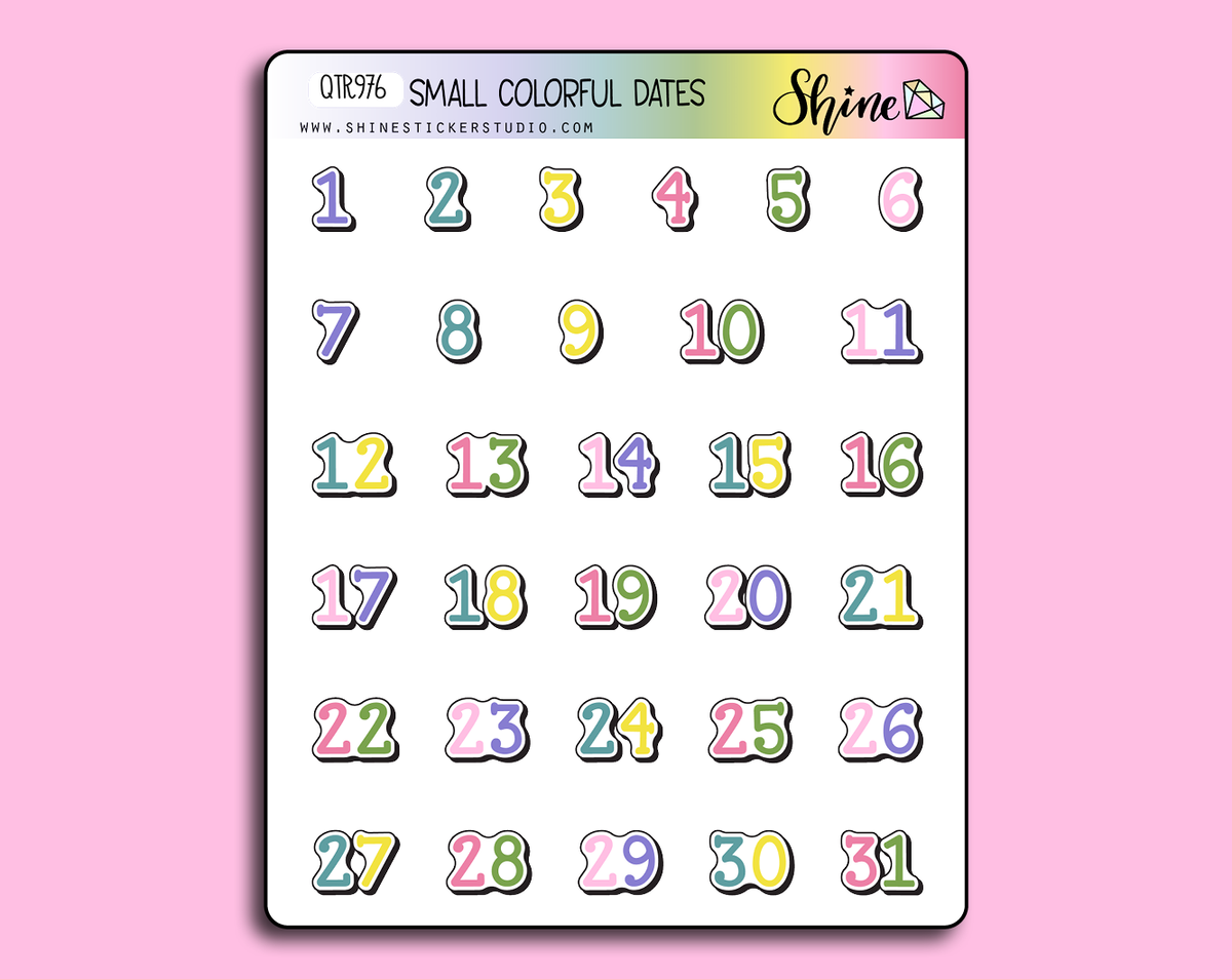 Small Colorful Date Number Planner Stickers – Shine Sticker Studio