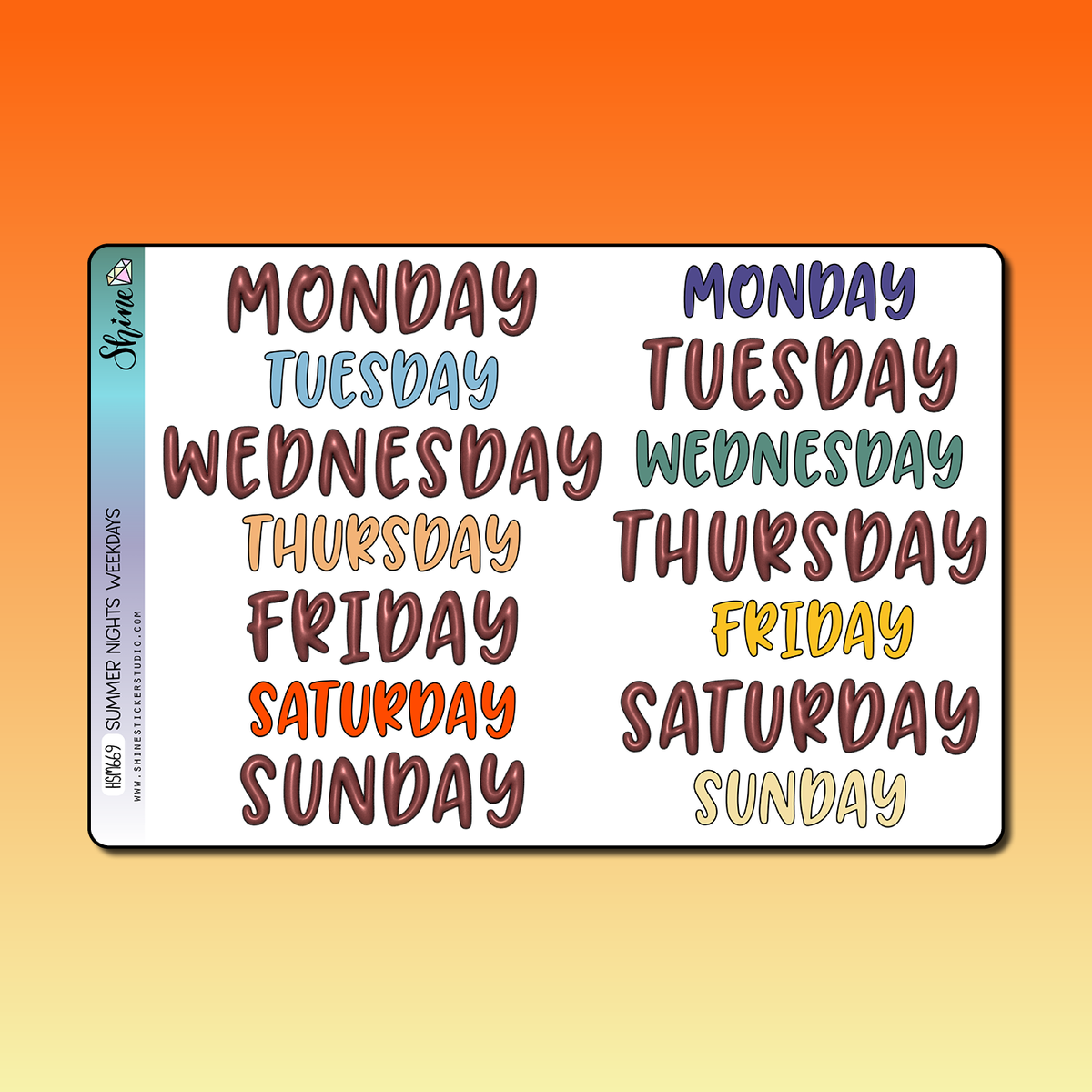 Summer Nights Weekday Stickers – Shine Sticker Studio