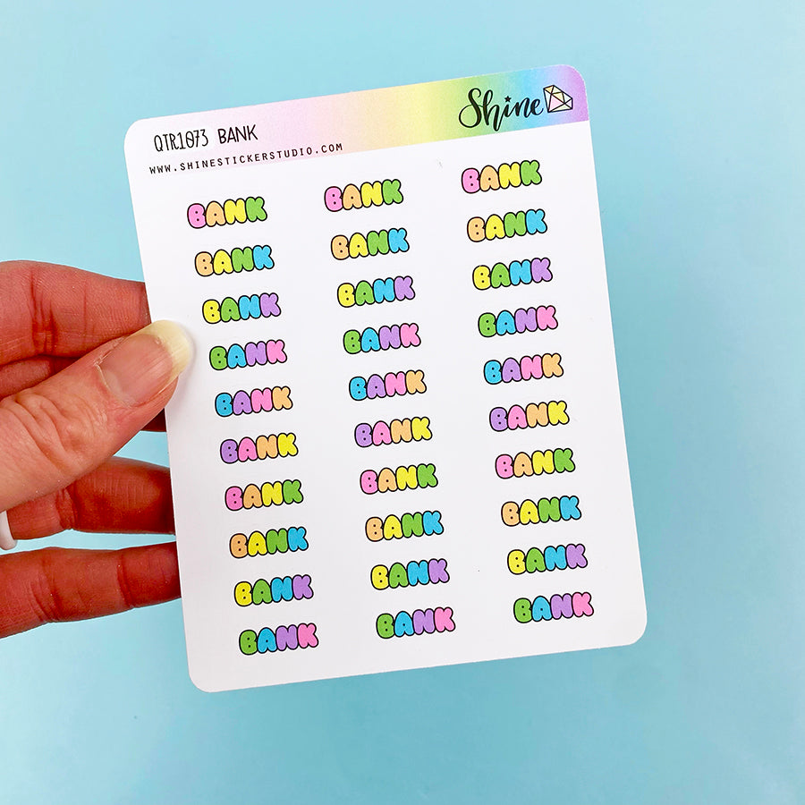 Bubble Letter "Bank" Stickers – Shine Sticker Studio