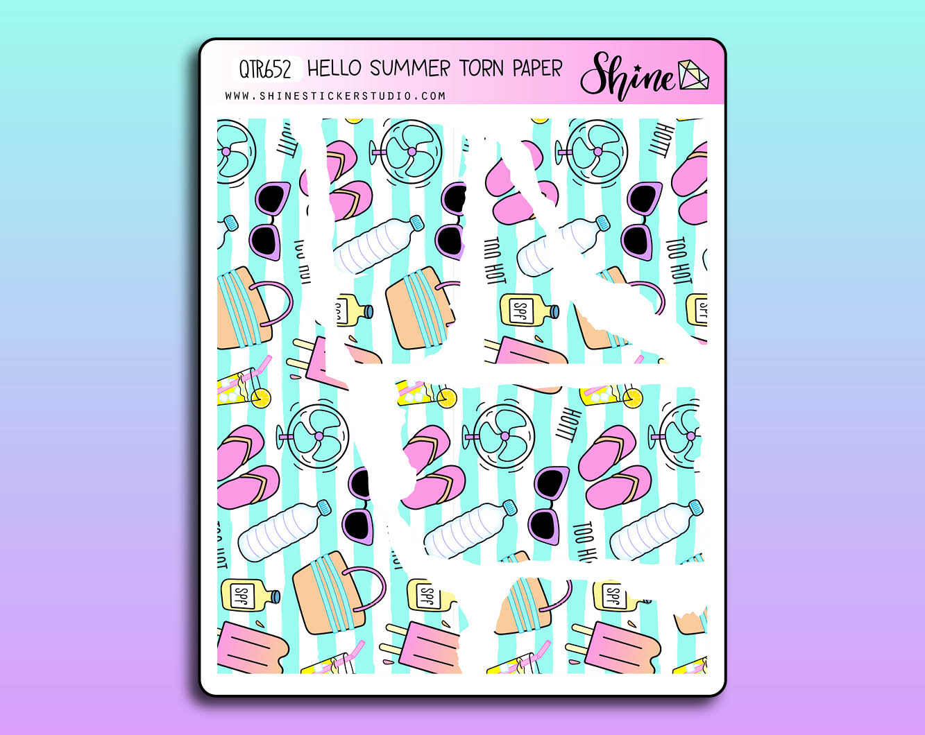 Hello Summer Torn Paper Stickers – Shine Sticker Studio