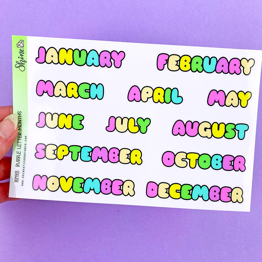 Large Bubble Letter Months Planner Stickers – Shine Sticker Studio