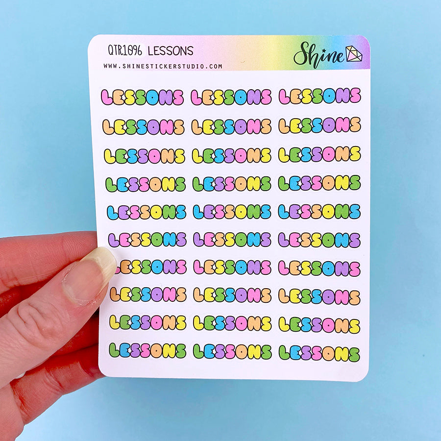 Bubble Letter "Lessons" Stickers – Shine Sticker Studio