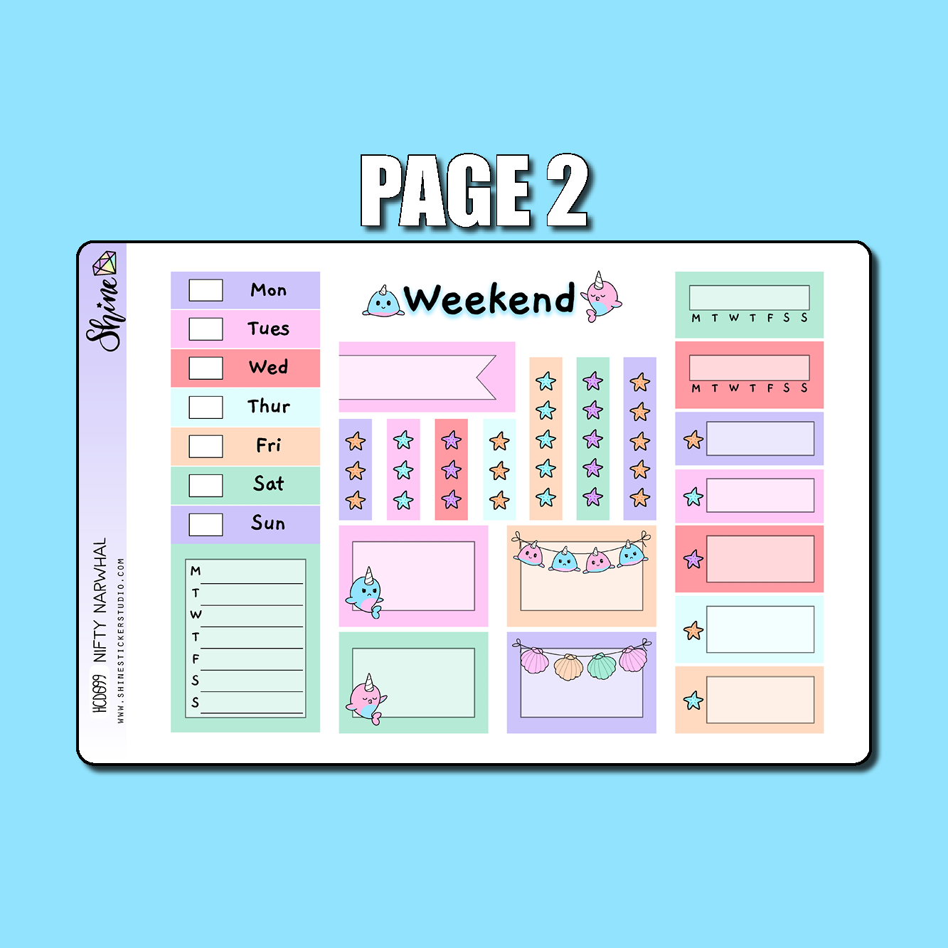 Nifty Narwhal Hobonichi Cousin Sticker Kit – Shine Sticker Studio