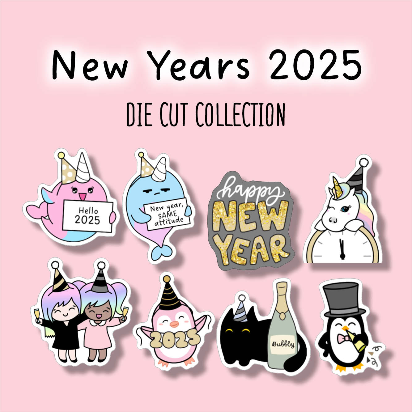 CLEARANCE New Year's 2025 Sticker DIE CUT Collection – Shine Sticker Studio