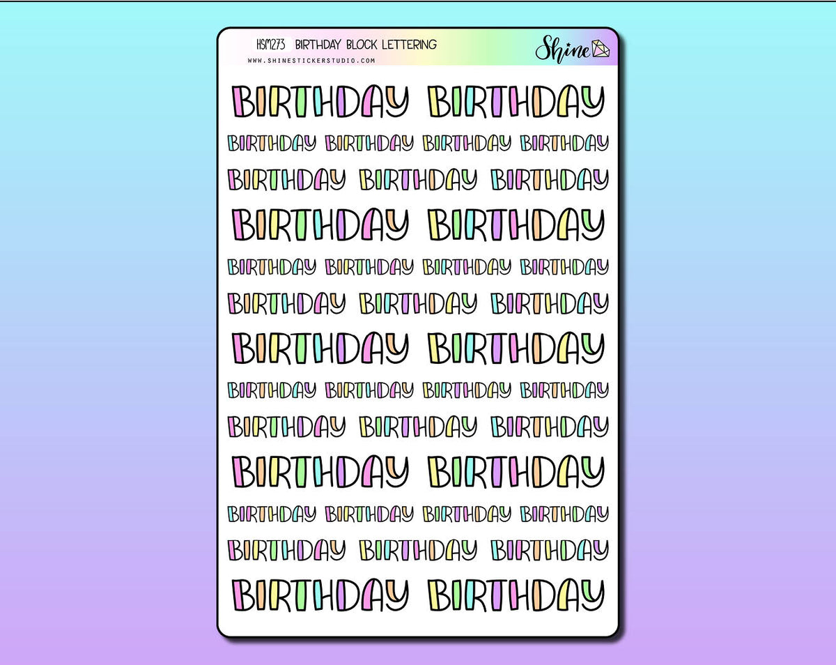 Rainbow Hand Lettered Birthday Block Letter Stickers – Shine Sticker Studio