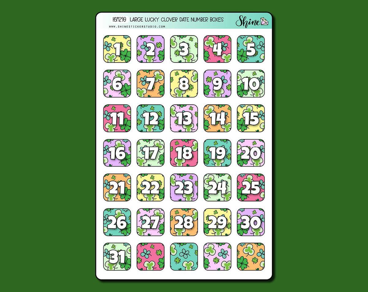 Large Lucky Clover Date Number Box Stickers – Shine Sticker Studio