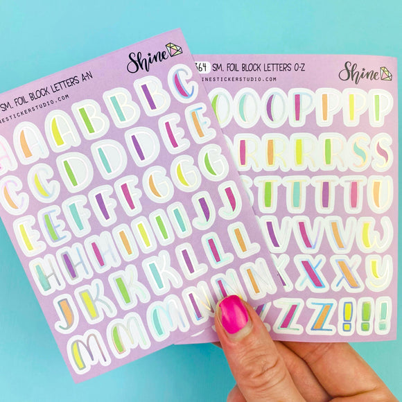 Holographic FOILED Small Hand-Lettered Alphabet Block Letter Stickers