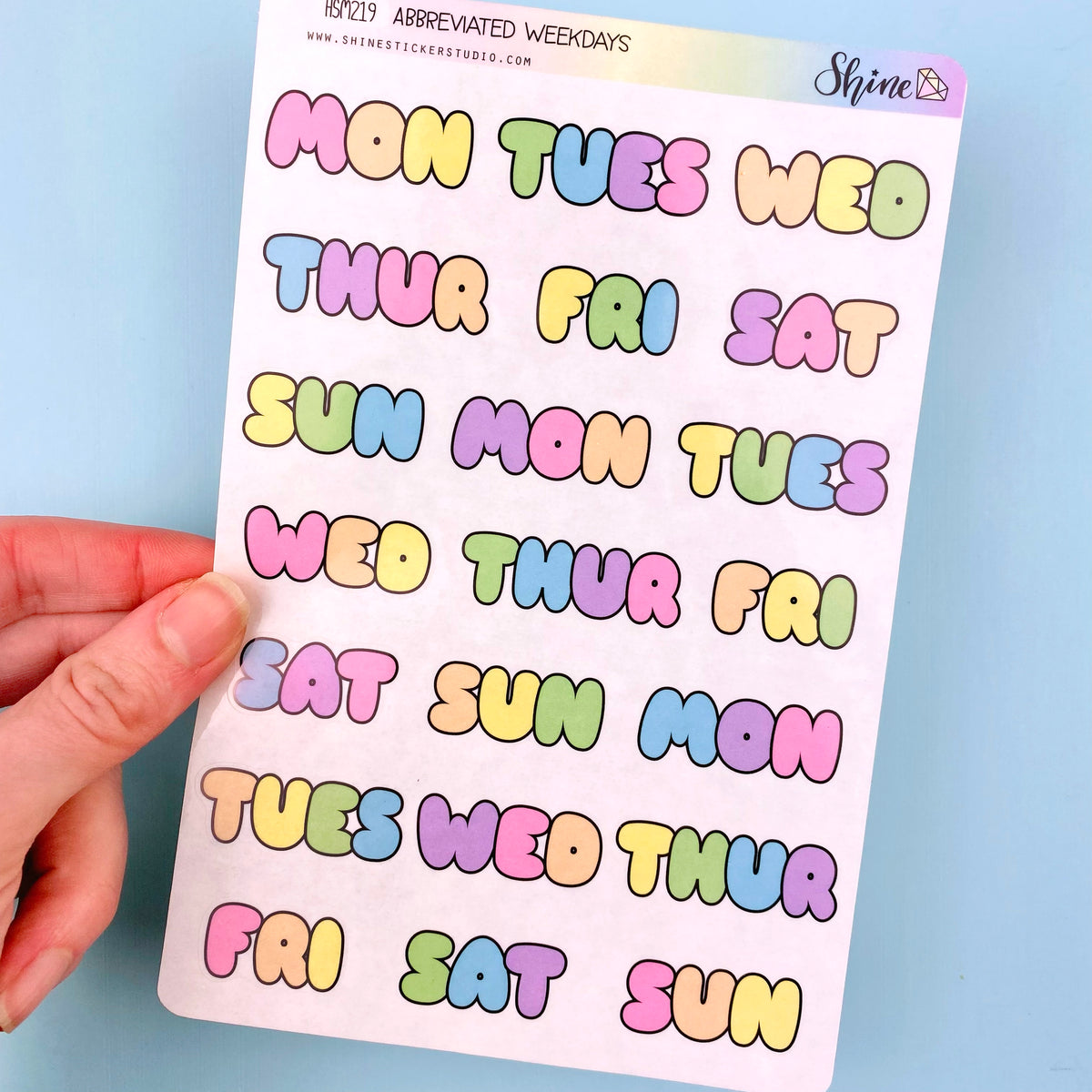 Large Clear Bubble Letter Abbreviated Weekday Stickers – Shine Sticker ...