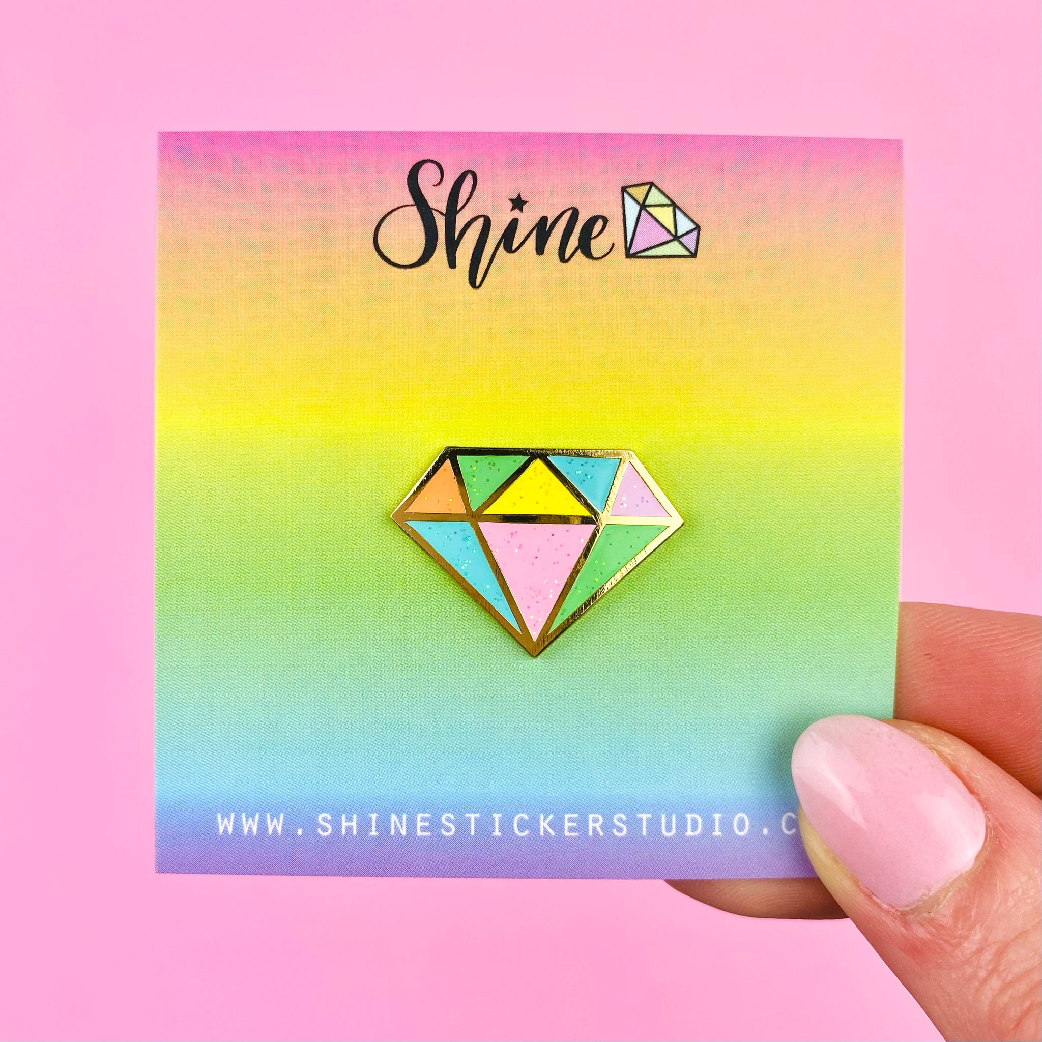 Gold Enamel Diamond Magnetic Pin