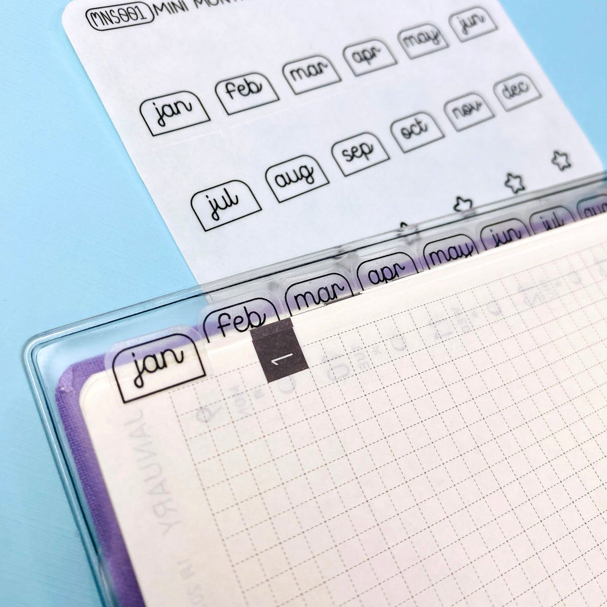 Black on Clear Mini Monthly Tabs Mini Sheet – Shine Sticker Studio