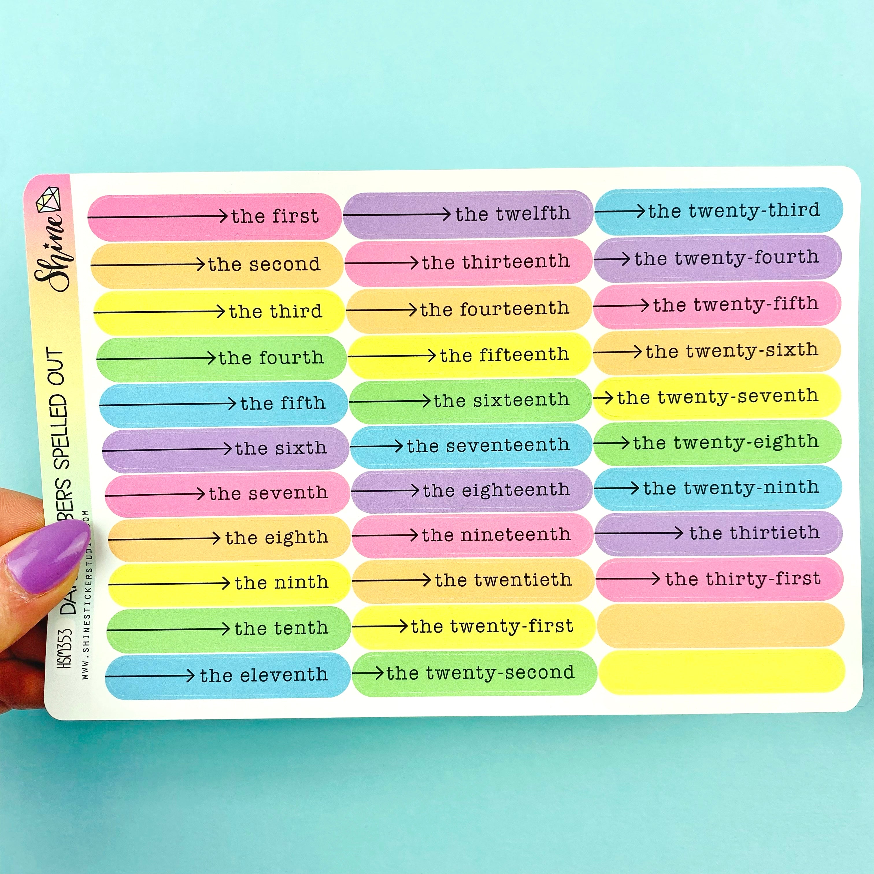 Date Numbers Stickers - Spelled Out – Shine Sticker Studio