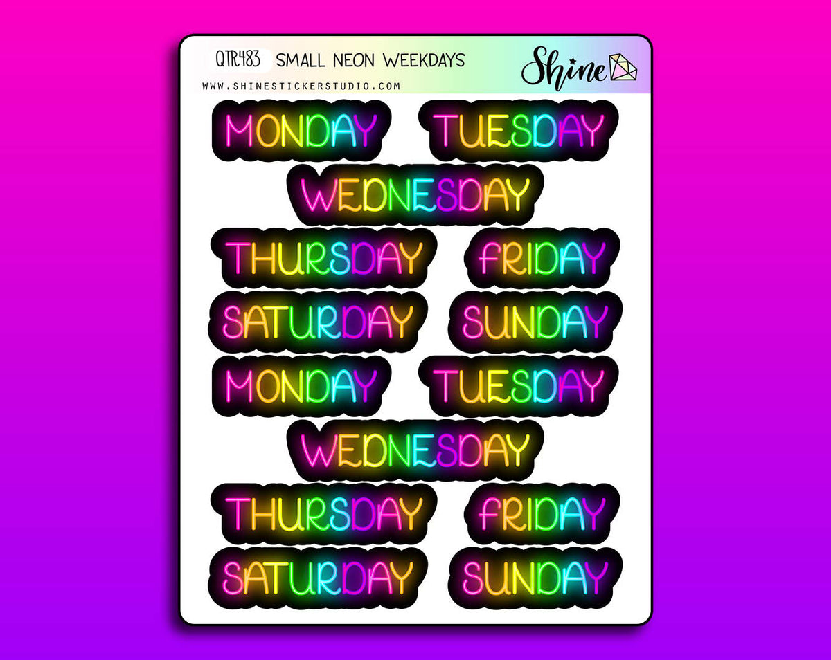 Small Neon Weekdays Planner Stickers – Shine Sticker Studio